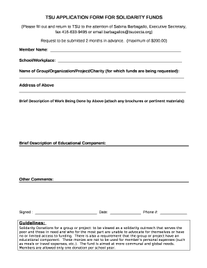 TSU APPLICATION FOR SOLIDARITY FUNDS Doc Template | pdfFiller