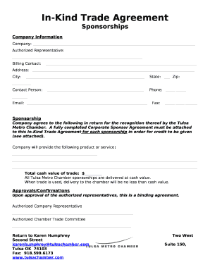 In-Kind Trade Agreement Doc Template | pdfFiller
