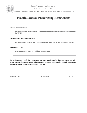 Practice and/or Prescribing Restrictions Doc Template | pdfFiller