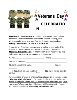 Fred Booth Elementary will hold a ceremony in honor of our American ...