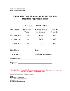 Meal Plan Registration Doc Template | pdfFiller