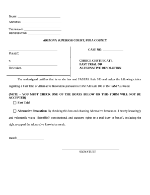 CHOICE CERTIFICATE: FAST TRIAL OR Doc Template | pdfFiller