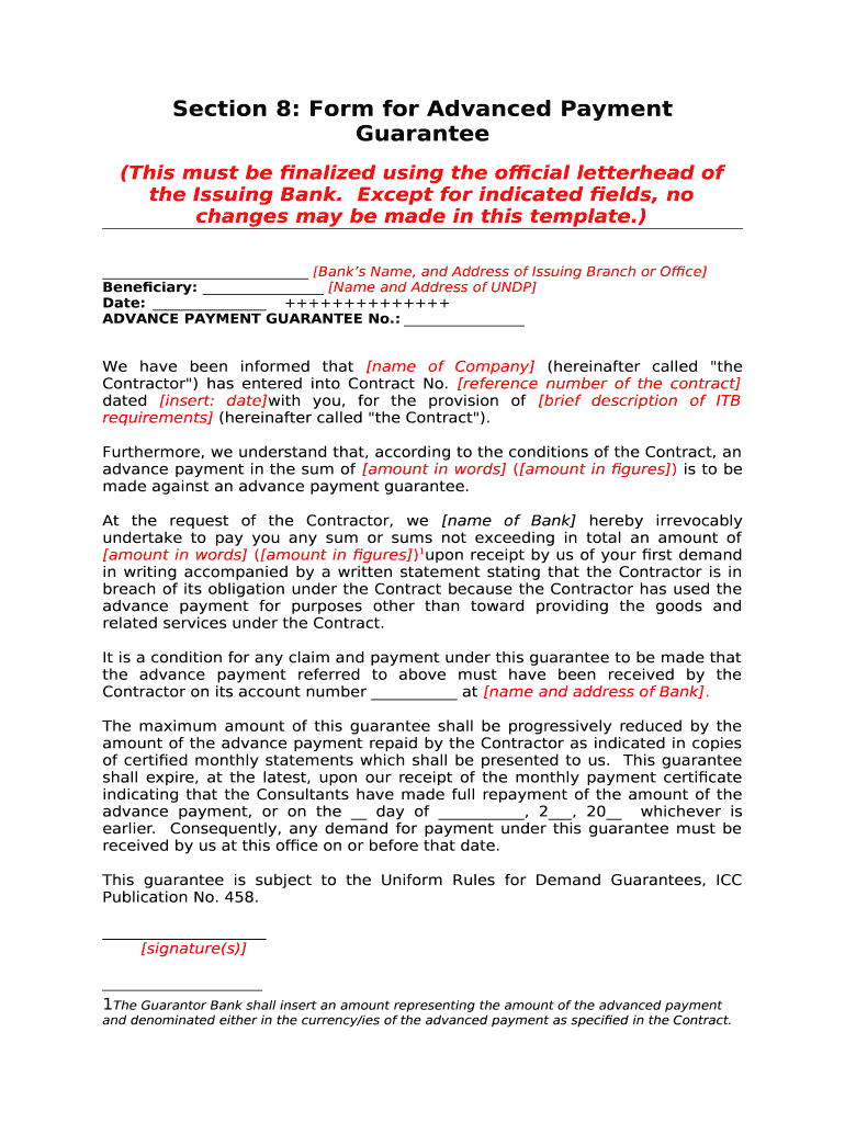 Section 8: for Advanced Payment Guarantee Doc Template | pdfFiller