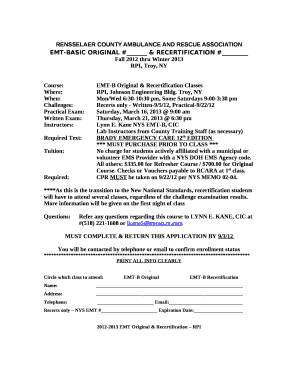 EMT-BASIC ORIGINAL # & RECERTIFICATION # Doc Template | pdfFiller