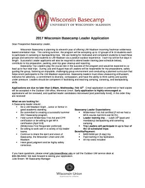 2017 Wisconsin Basecamp Leader Application Doc Template | pdfFiller
