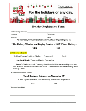 Fillable Online Holiday Registration Form Fax Email Print - pdfFiller