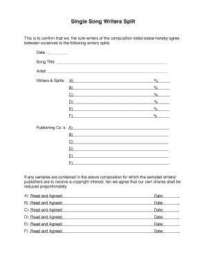 Fillable Online Single Song Writers Split Fax Email Print - pdfFiller