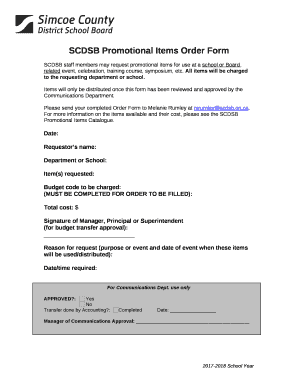SCDSB Promotional Items Order template Doc Template | pdfFiller