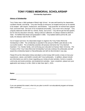 TONY FOBES MEMORIAL SCHOLARSHIP template Doc Template | pdfFiller