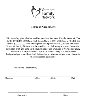 Bequest Agreement Doc Template | pdfFiller