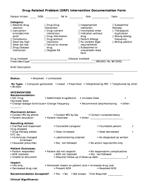 Drug-Related Problem (DRP) Intervention Documentation Doc Template ...