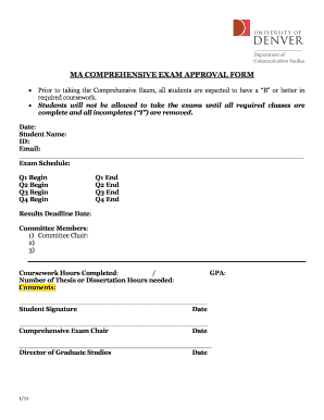 Fillable Online MA COMPREHENSIVE EXAM APPROVAL FORM Fax Email Print ...