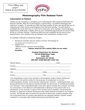 Mammography Film Release Doc Template | pdfFiller