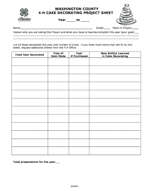 4-H CAKE DECORATING PROJECT SHEET - washington uwex Doc Template | pdfFiller