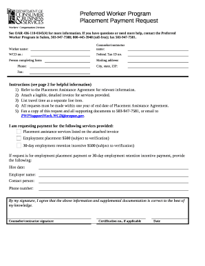 Placement Payment Request - wcd oregon Doc Template | pdfFiller