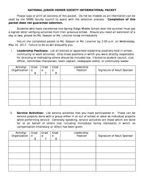 NATIONAL JUNIOR HONOR SOCIETY INATIONAL PACKET - schools smcps Doc ...