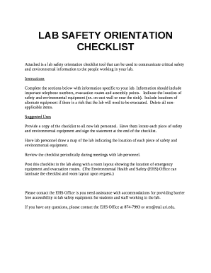 LAB SAFETY ORIENTATION CHECKLIST Doc Template | pdfFiller
