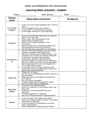 Learning Walk checklist English Doc Template | pdfFiller