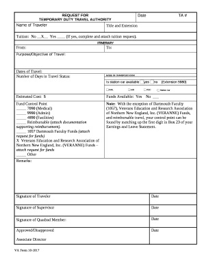 TEMPORARY DUTY TRAVEL AUTHORITY Doc Template | pdfFiller