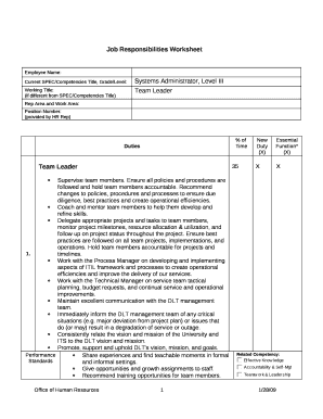 Job Responsibilities Worksheet - wikispaces psu Doc Template | pdfFiller