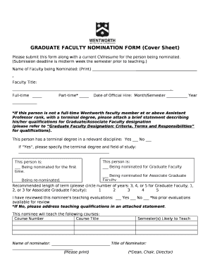 GRADUATE FACULTY NOMINATION (Cover Sheet) template Doc Template | pdfFiller