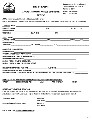 Fillable Online APPLICATION FOR ACCESS CORRIDOR Fax Email Print - pdfFiller