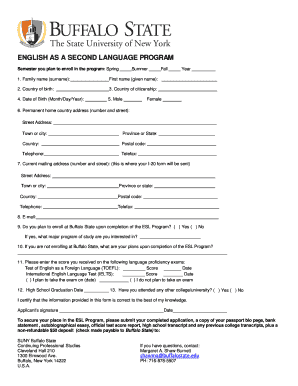 Fillable Online admissions buffalostate ESL application - admissions ...