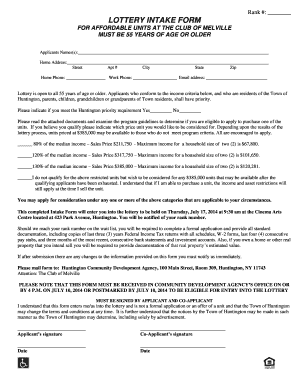 Fillable Online huntingtonny Lottery Intake Form .pdf - Town of ...