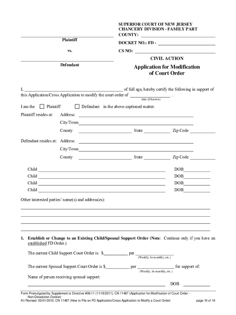 Application For Modification Of Court Order Nj 2020 2021 Fill And