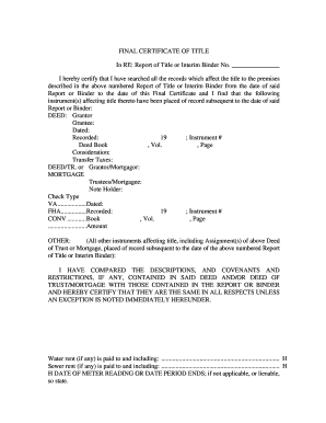 Fillable Online FINAL CERTIFICATE OF TITLE Fax Email Print - pdfFiller