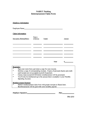 Fillable Online home naruc NARUC Parking Reimbursement Claim Form ...