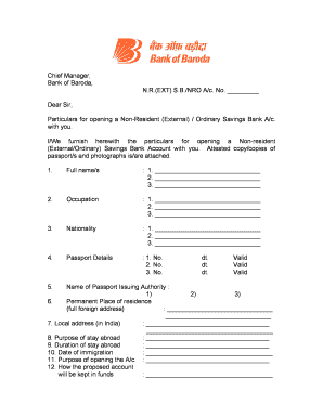 Fillable Online Nre sa form - Bank of Baroda Fax Email Print - pdfFiller