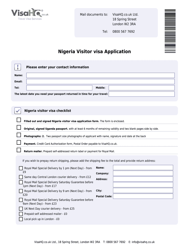 Fillable Online nigeria visahq co Nigeria Visitor visa Application ...