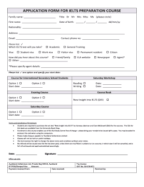 Fillable Online APPLICATION FORM FOR IELTS PREPARATION COURSE Fax Email Print - pdfFiller