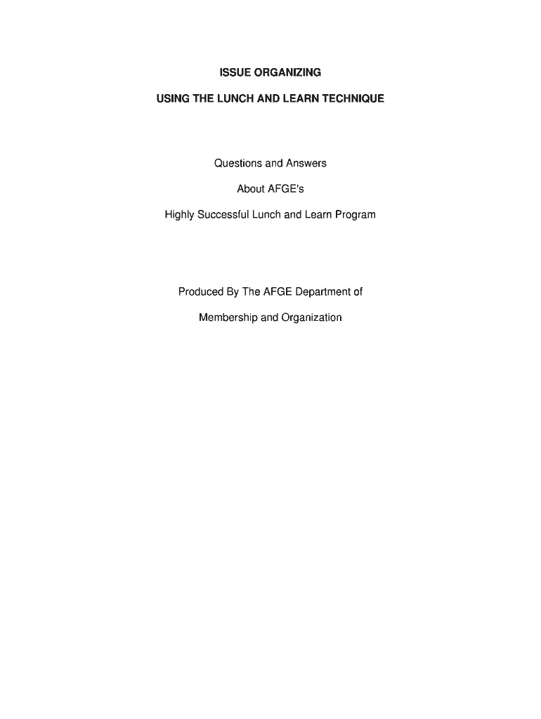 Fillable Online afge Issue Organizing Using the Lunch and Learn ...