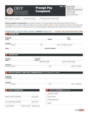 Fillable Online insurance mo Prompt Pay Complaint FormPDF Document ...