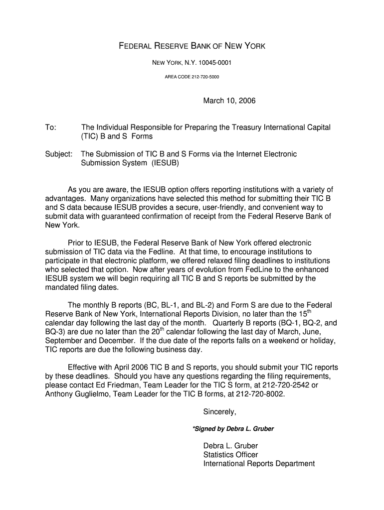 Fillable Online newyorkfed Letter To TIC Form B & S IESUB Filers Final ...