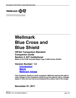 Fillable Online 837 Institutional - ANSI Version 5010A2 - Wellmark Blue ...