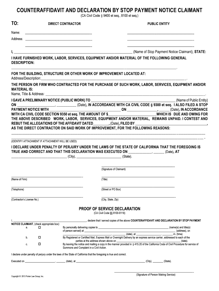 Fillable Online 15Public Counter-Affidavit2 - Porter Law Group Fax ...