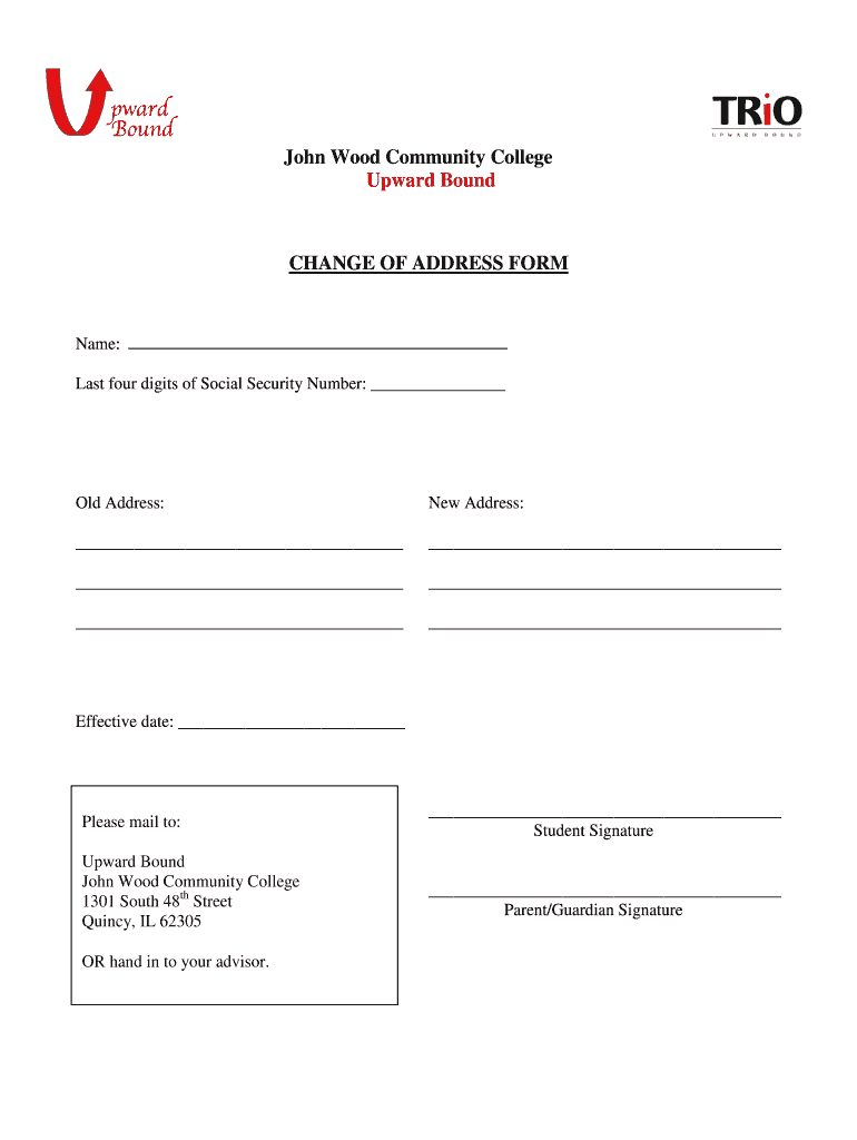 Fillable Online Change of Address Form - John Wood Community College ...