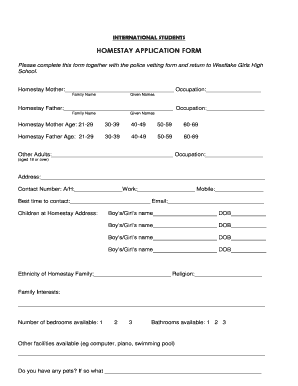 Fillable Online Homestay Application Form (PDF) - Westlake Girls High ...