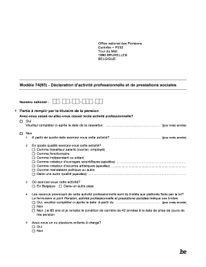 Remplissable En Ligne onprvp fgov Mod le 74(93) - D claration d'activit professionnelle et de ...