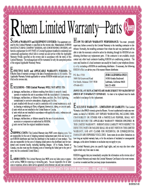 Fillable Online Rheem Warranty - Rheemote! Fax Email Print - pdfFiller