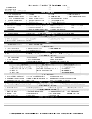 Fillable Online Submission Checklist VA Purchase Loans Fax Email Print ...