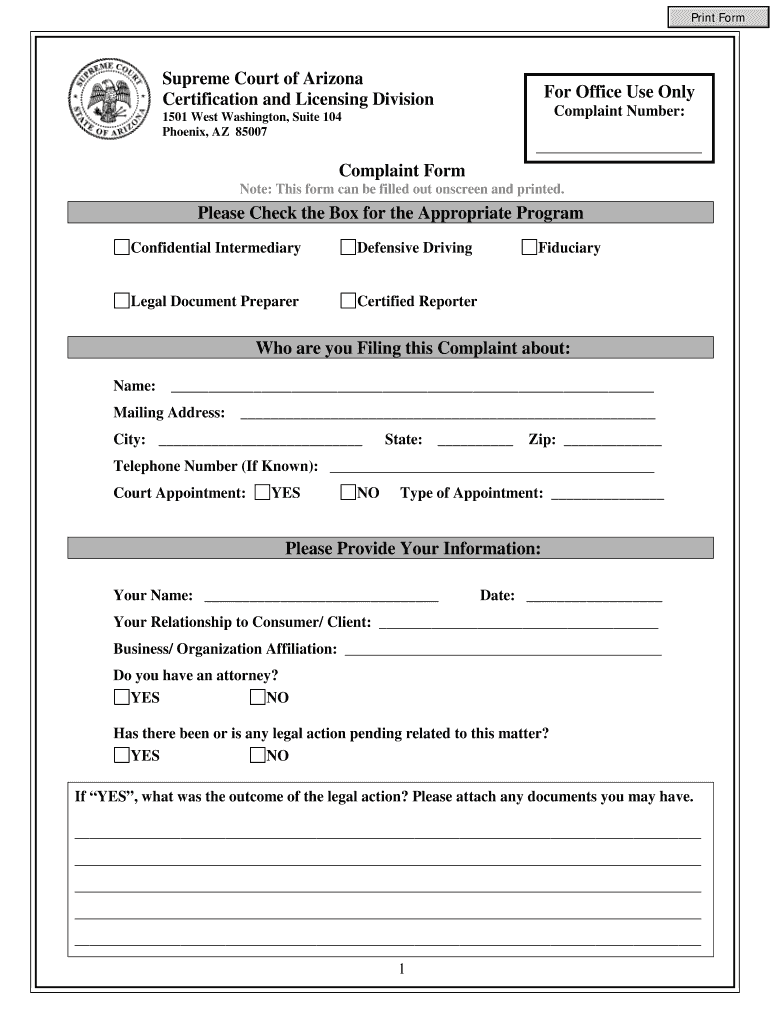 Fillable Online azcourts 1501 West Washington, Suite 104 Fax Email ...