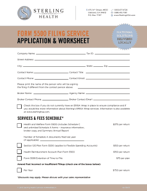 Fillable Online FORM 5500 FlLlNG SERVlCE APPLlCATlON ... - Sterling HSA ...