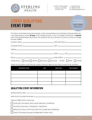 Fillable Online COBRA Qualifying Event Form - Beere & Purves Fax Email ...