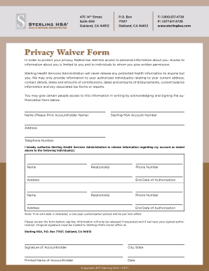 Fillable Online Privacy Waiver Form - Sterling HSA Fax Email Print - pdfFiller