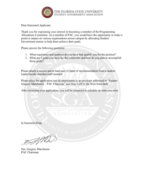 Fillable Online sga fsu Dear Interested Applicant, Thank you for ...