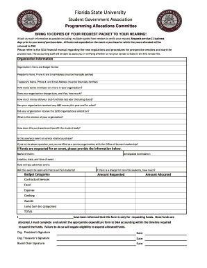 Fillable Online sga fsu Budget Request Form - Student Government ...